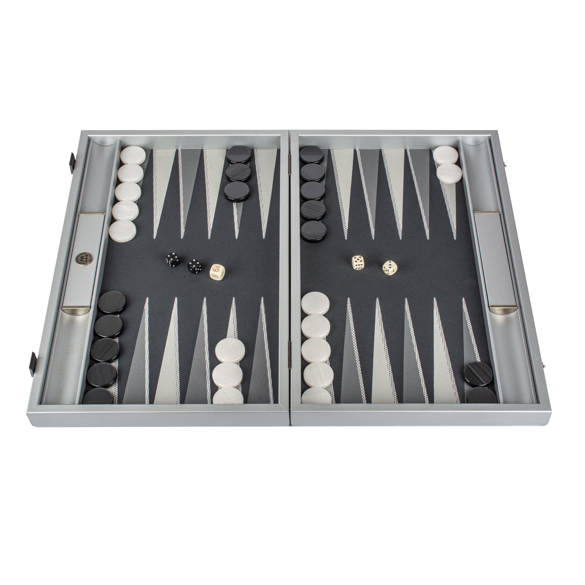 Premium Handcrafted Silver Grid Texture Backgammon Set with Rubber ...