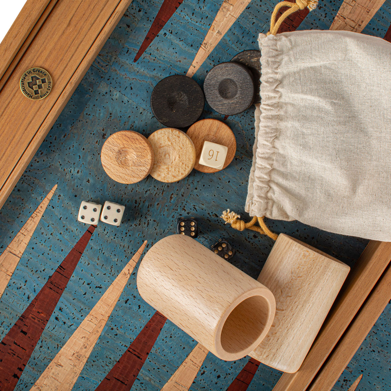 Premium Handcrafted Turquoise Natural Cork Backgammon Set with Oak Wood ...