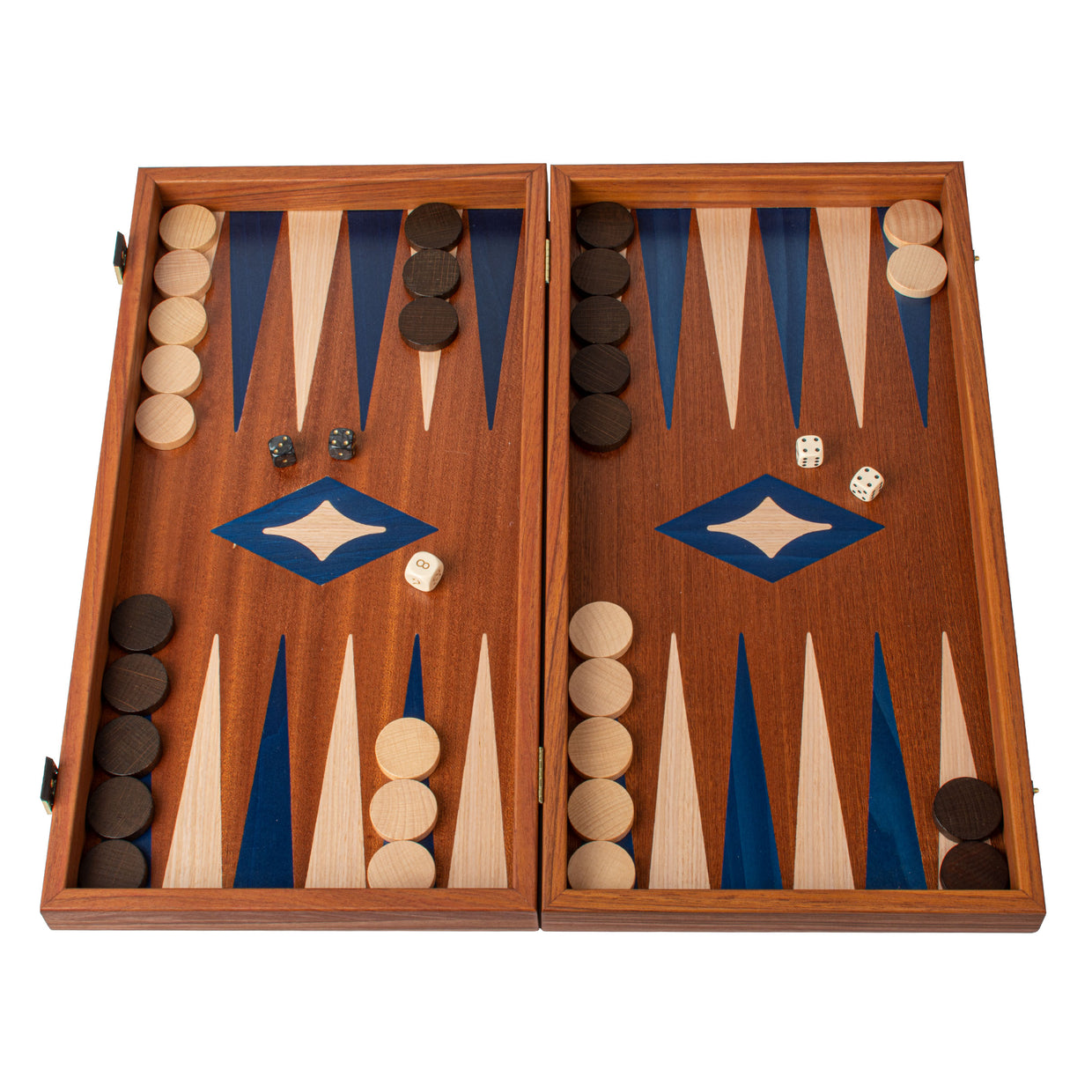 Handcrafted Mahogany 3-in-1 Chess & Backgammon Board in Blue ...