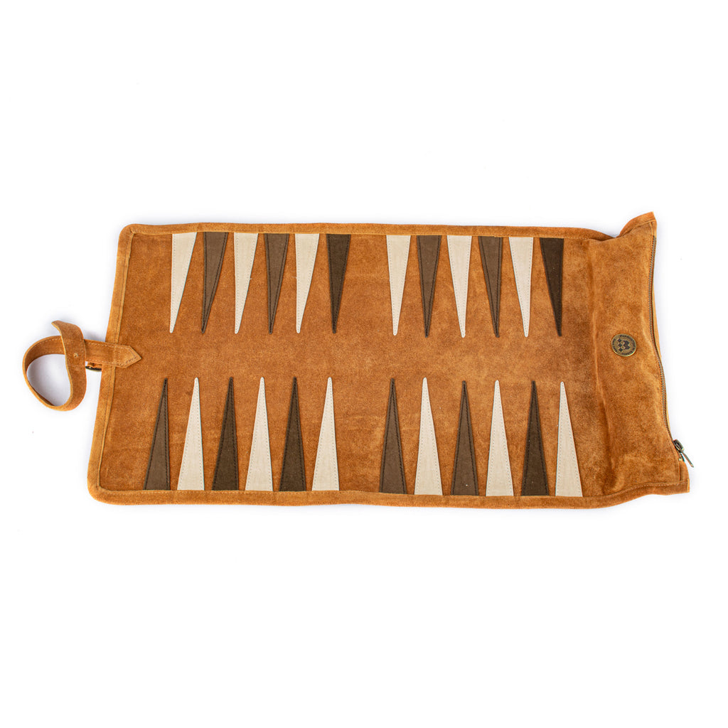 CINNAMON BROWN SUEDE ROLL-UP Backgammon - MANOPOULOS Chess & Backgammon