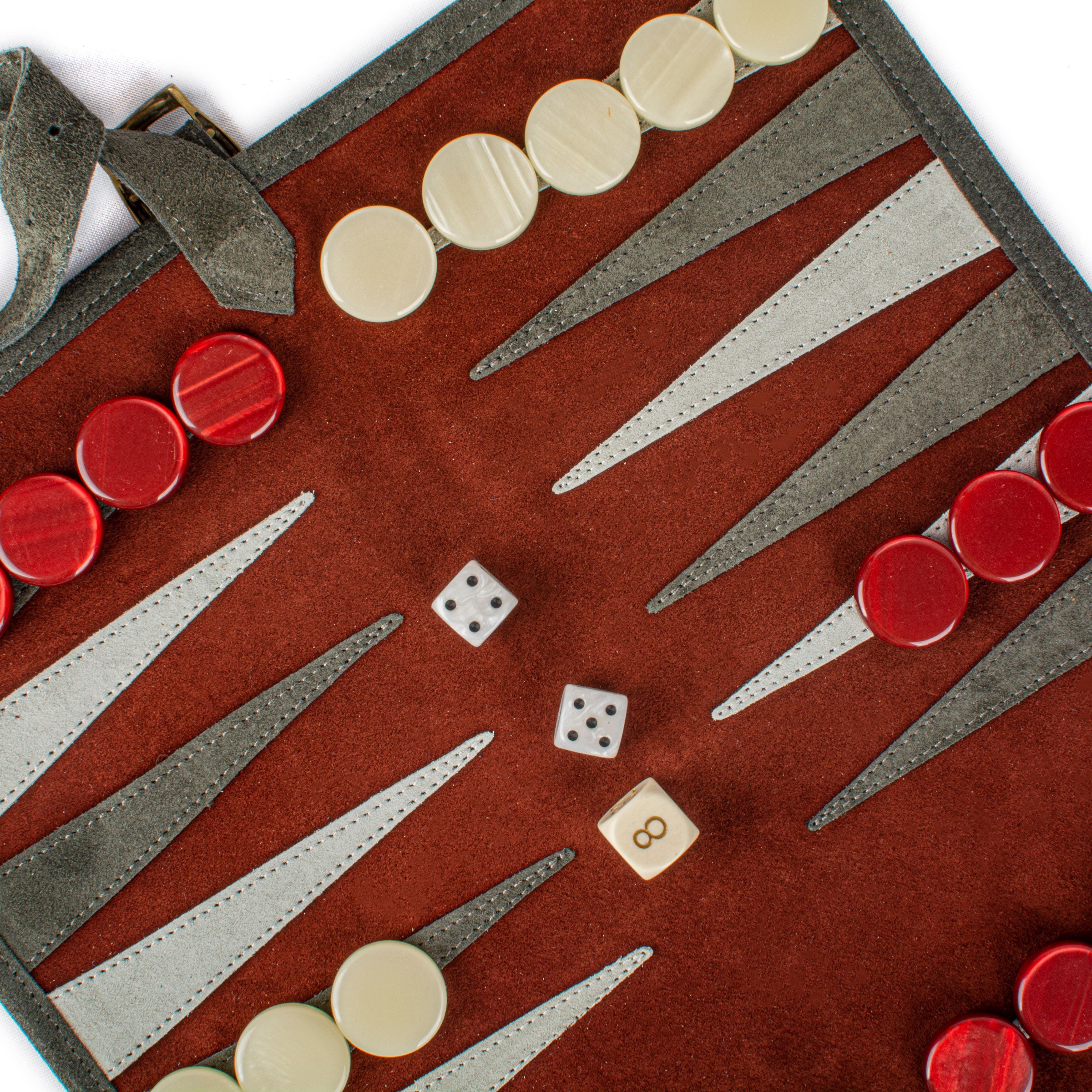 BURGUNDY RED SUEDE ROLL-UP Backgammon