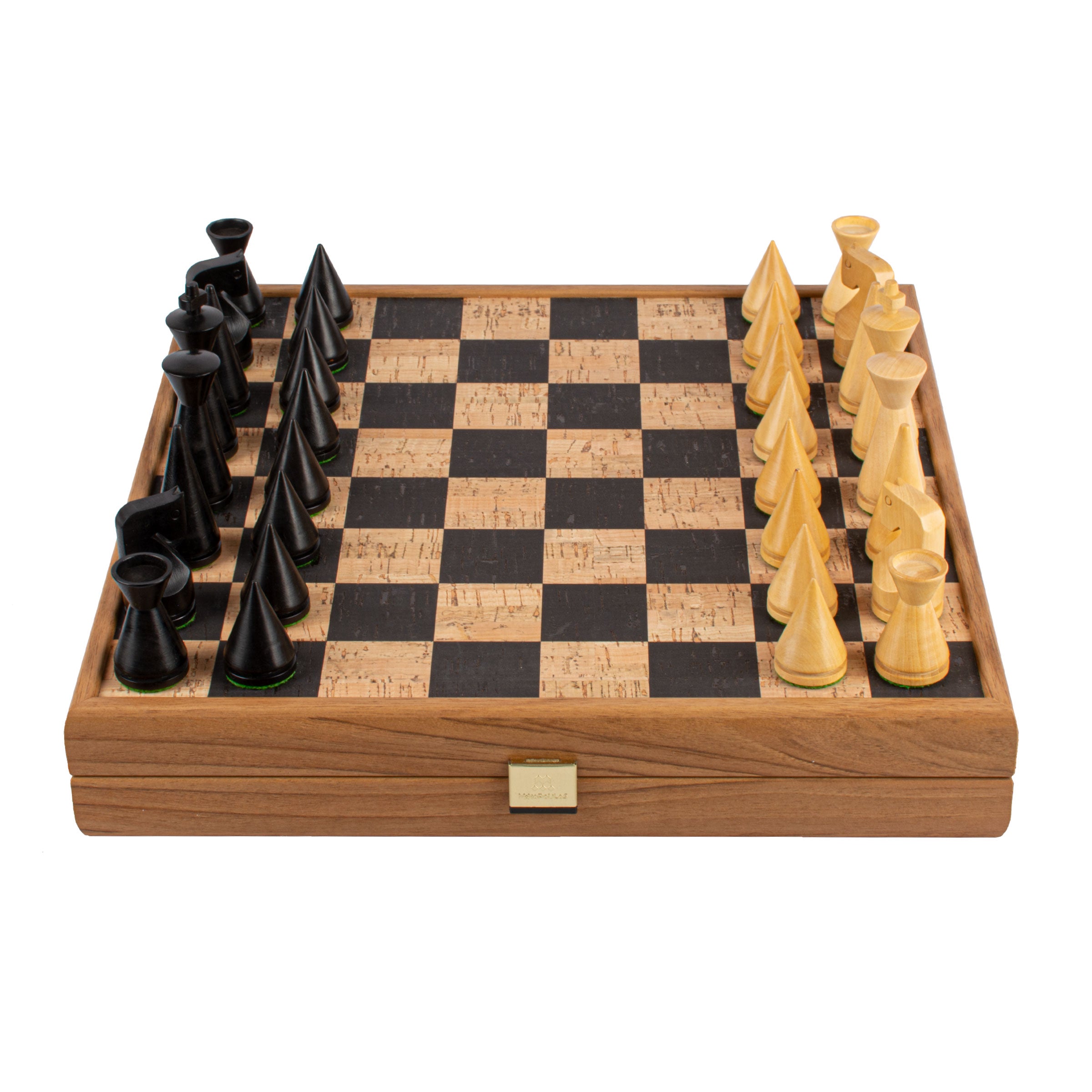 Handcrafted Black Cork Chess Set with Modern Wooden Pieces – MANOPOULOS ...