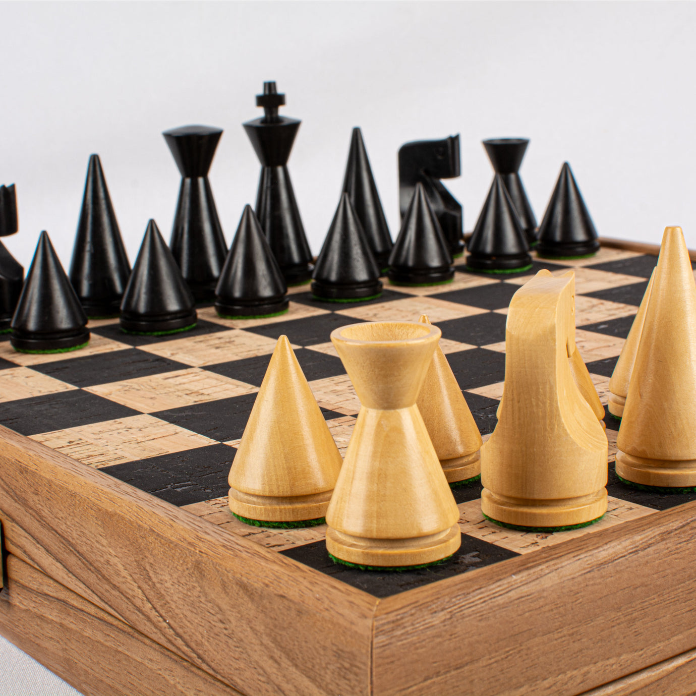 Handcrafted Black-Natural Cork Chess Set - 34x34cm with Modern Style ...