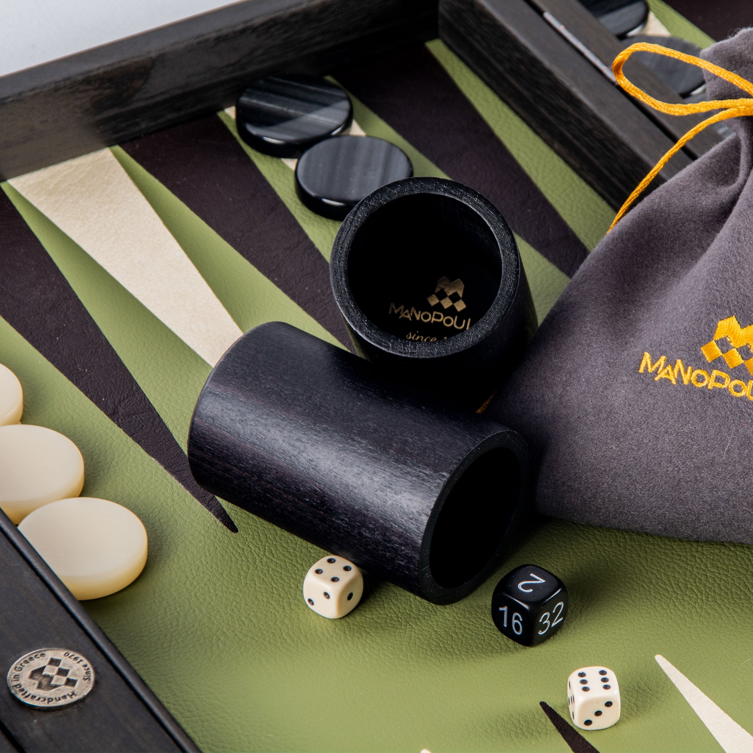 Premium Leatherette Olive Green Backgammon Set | MANOPOULOS Chess ...