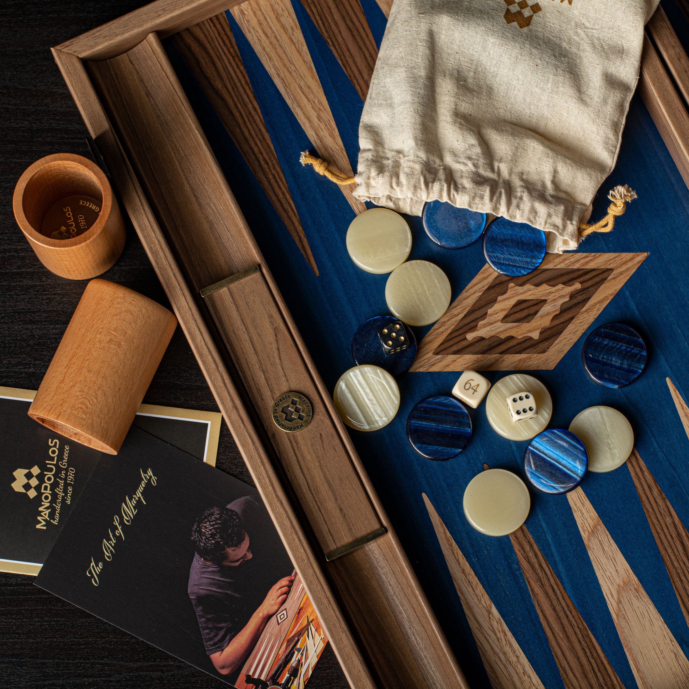 Premium Handcrafted Walnut with Blue Oak Backgammon Set | MANOPOULOS ...