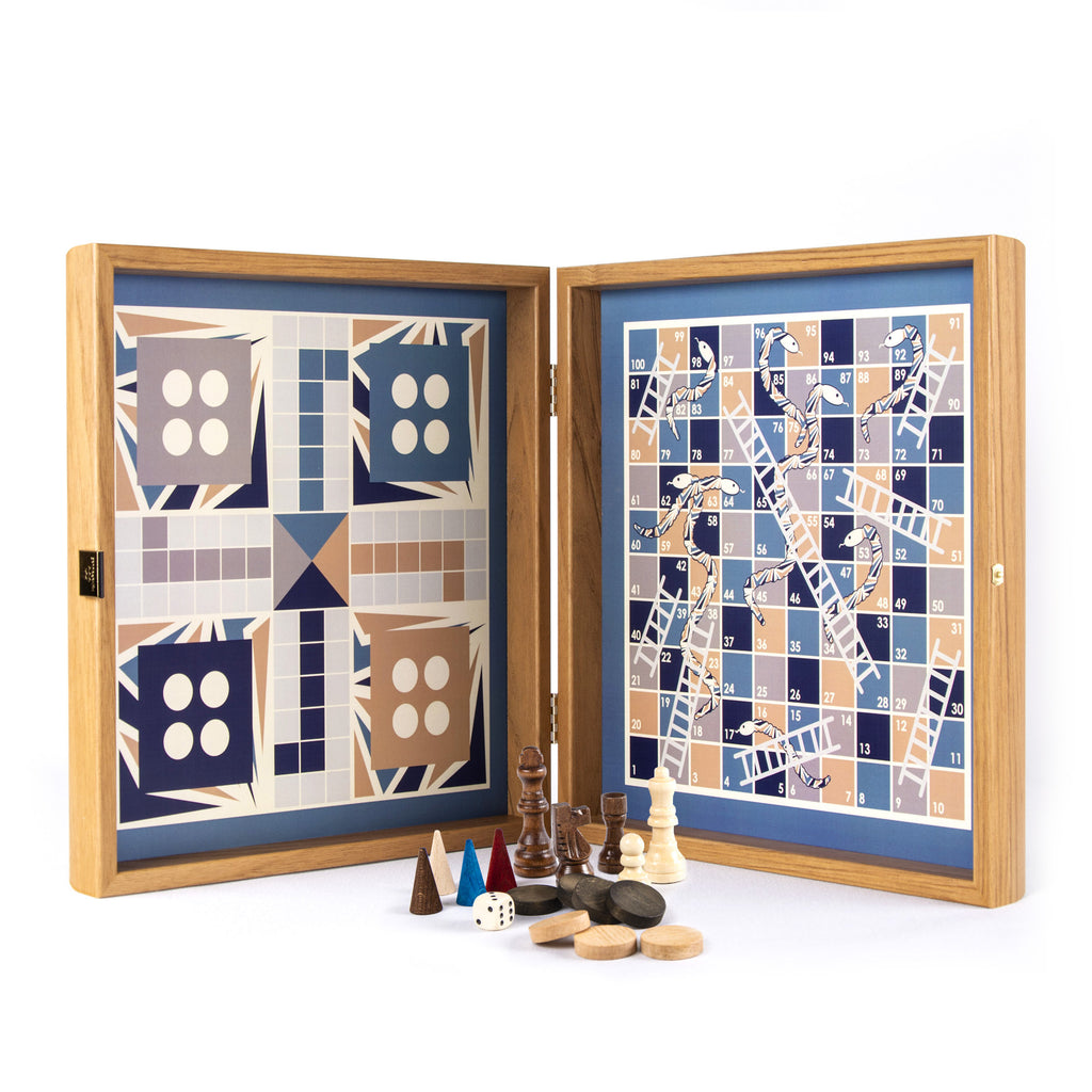 NAVY BLUE COLOUR - 4 in 1 Combo Game - Chess/Backgammon/Ludo/Snakes ...