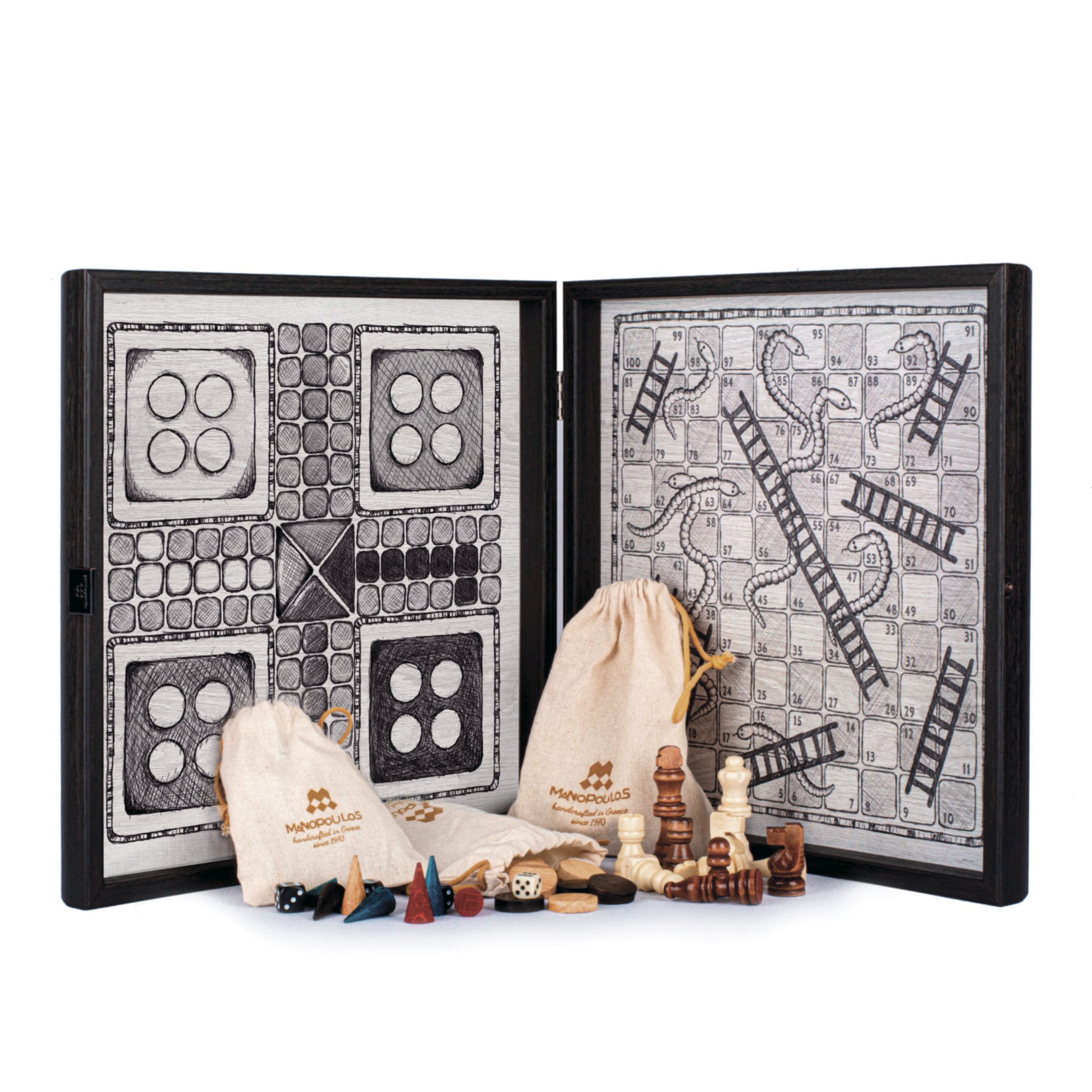 Freehand Drawing Sketch 4-in-1 Combo Game Set: Chess, Backgammon, Ludo ...