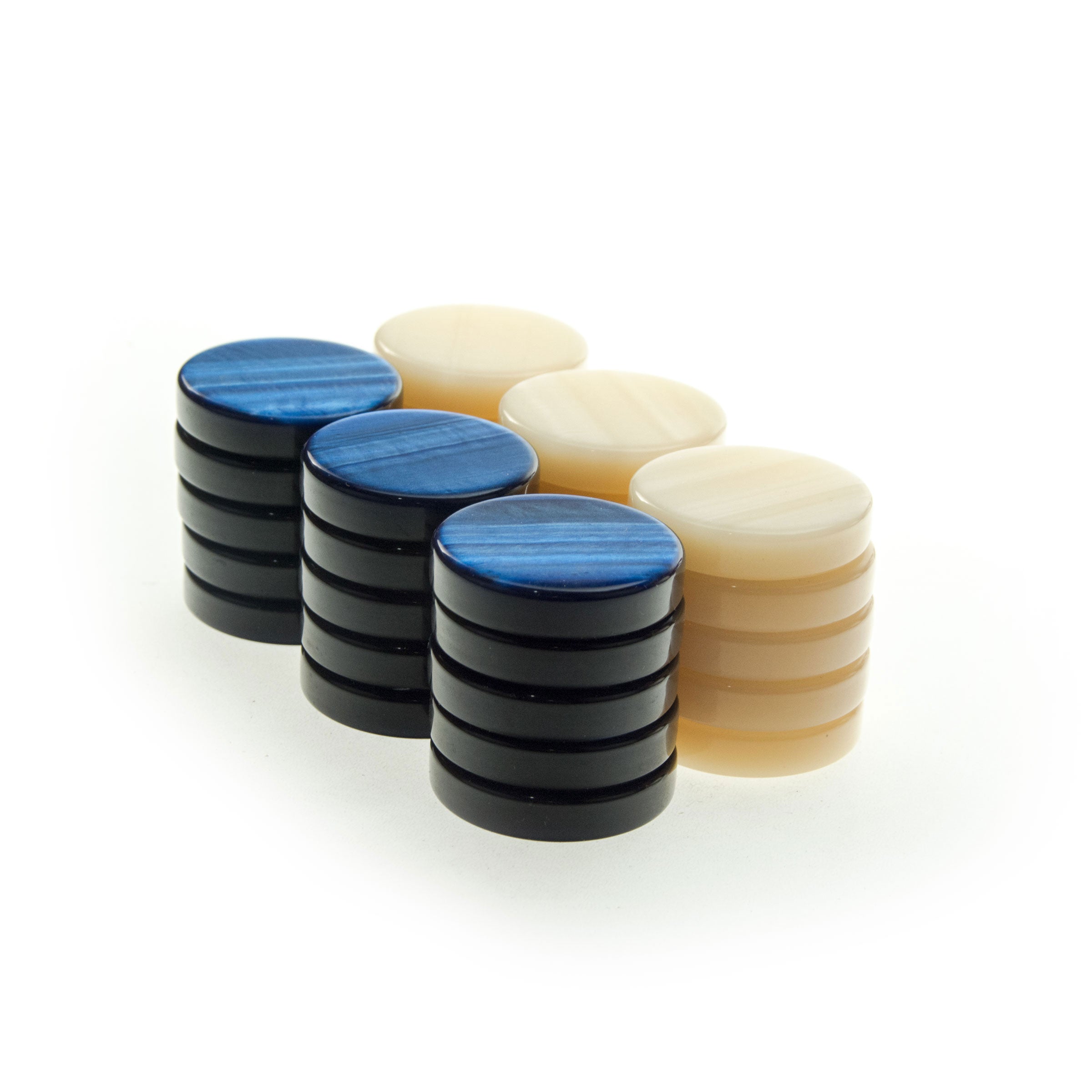 Blue & Ivory Mother of Pearl Acrylic Backgammon Checkers – MANOPOULOS ...