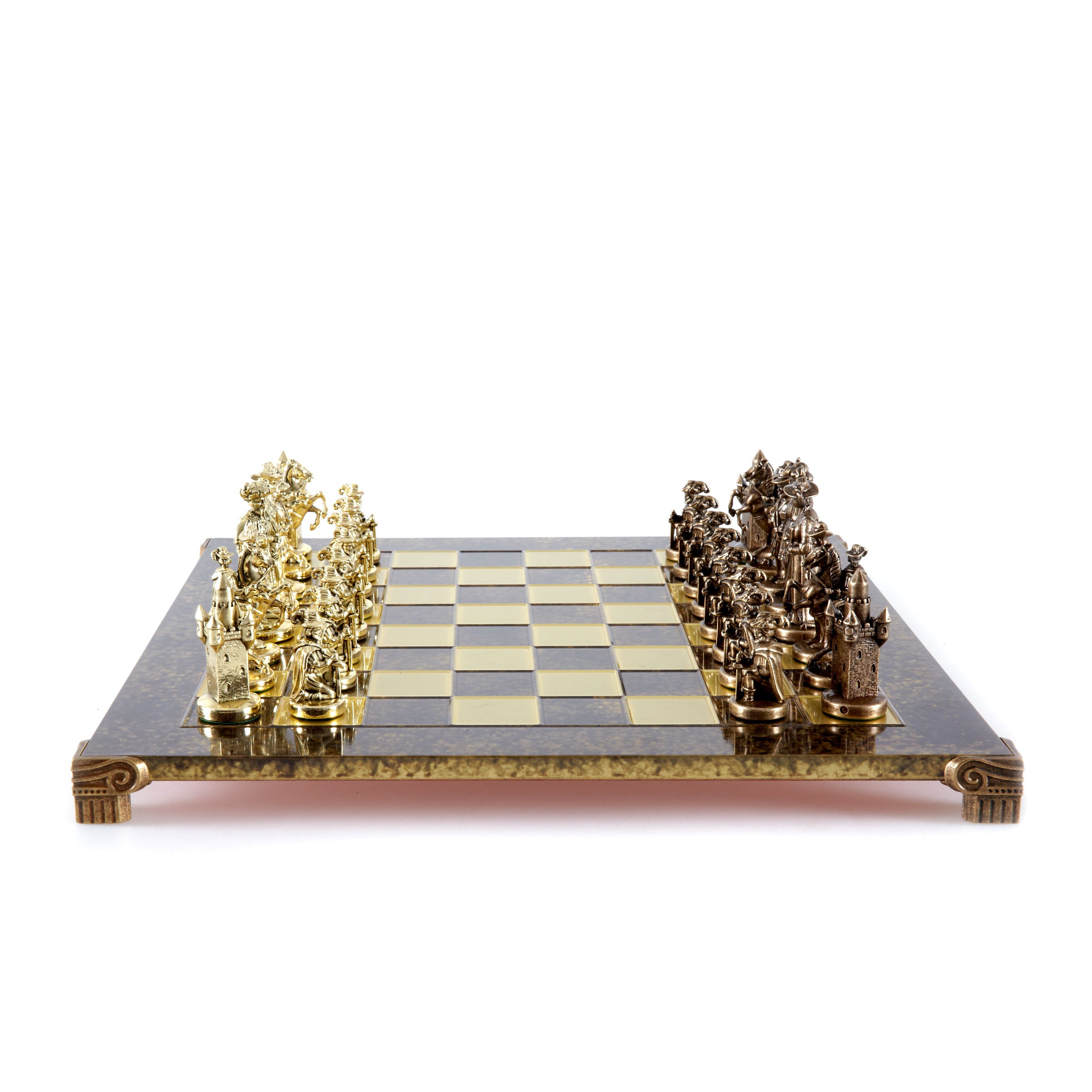 Handcrafted Medieval Knights Chess Set - Brown/Gold Chessmen with ...