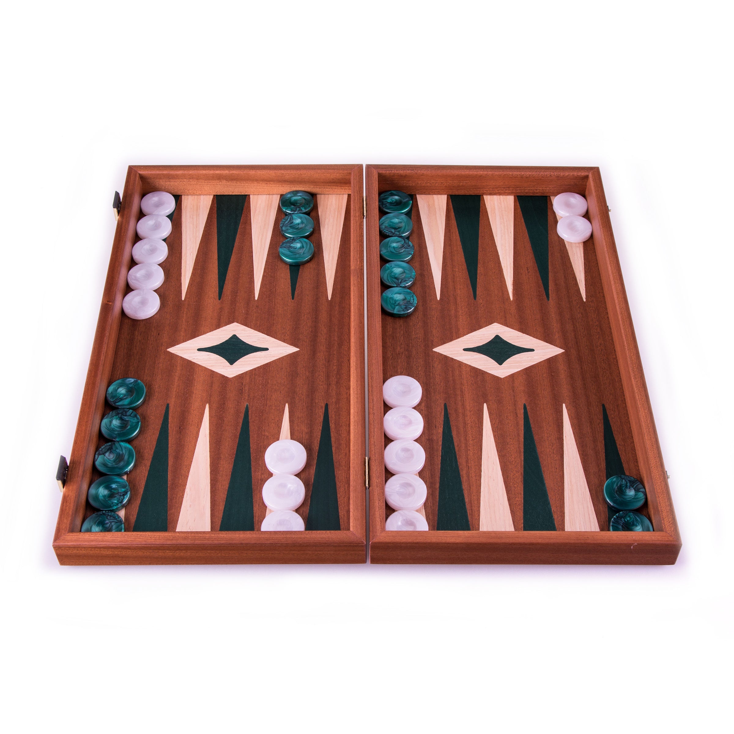Handcrafted Mahogany Backgammon Set in Green - Elegant Marquetry Design ...