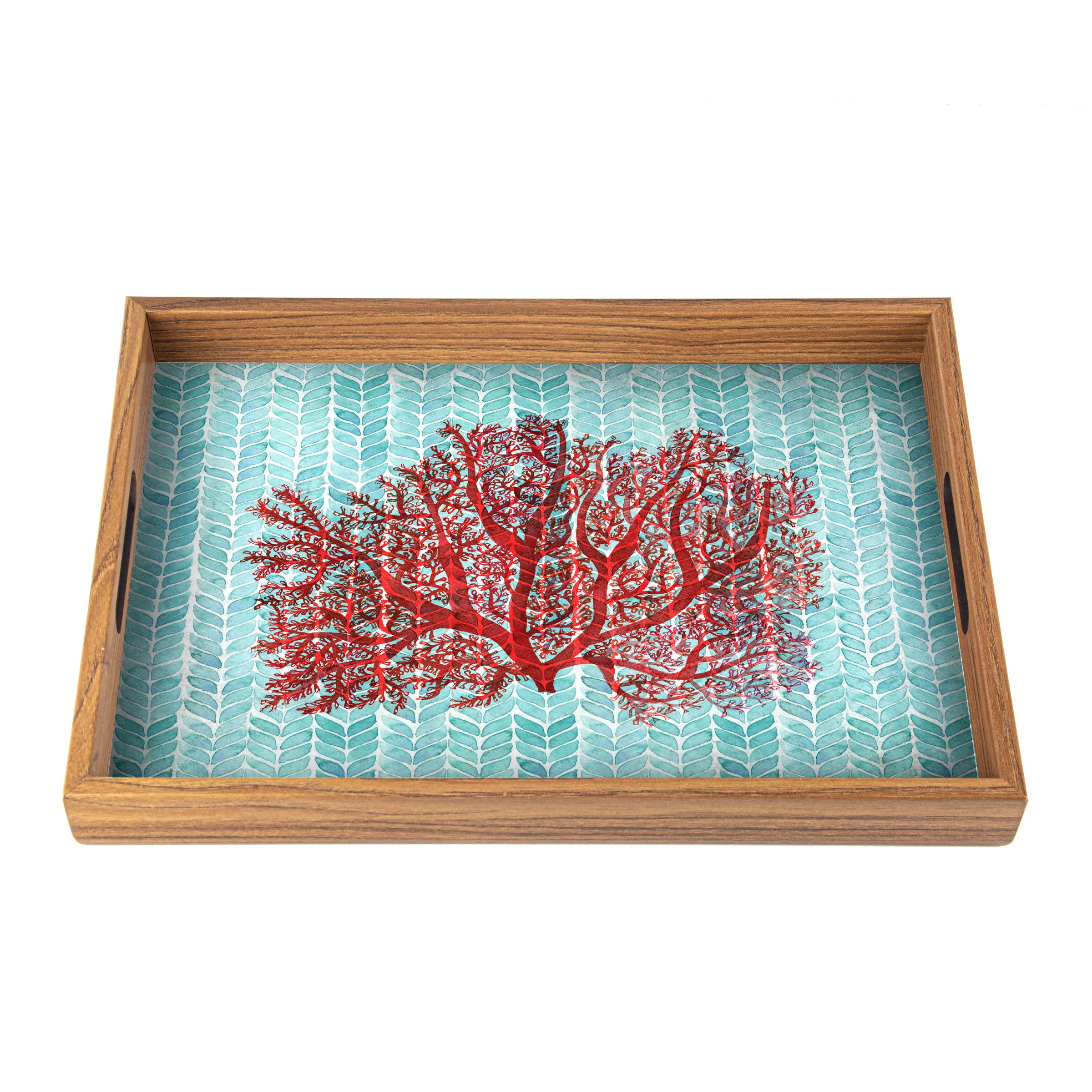 Handcrafted Wooden Tray with Coastal Coral Design | Home Decor ...