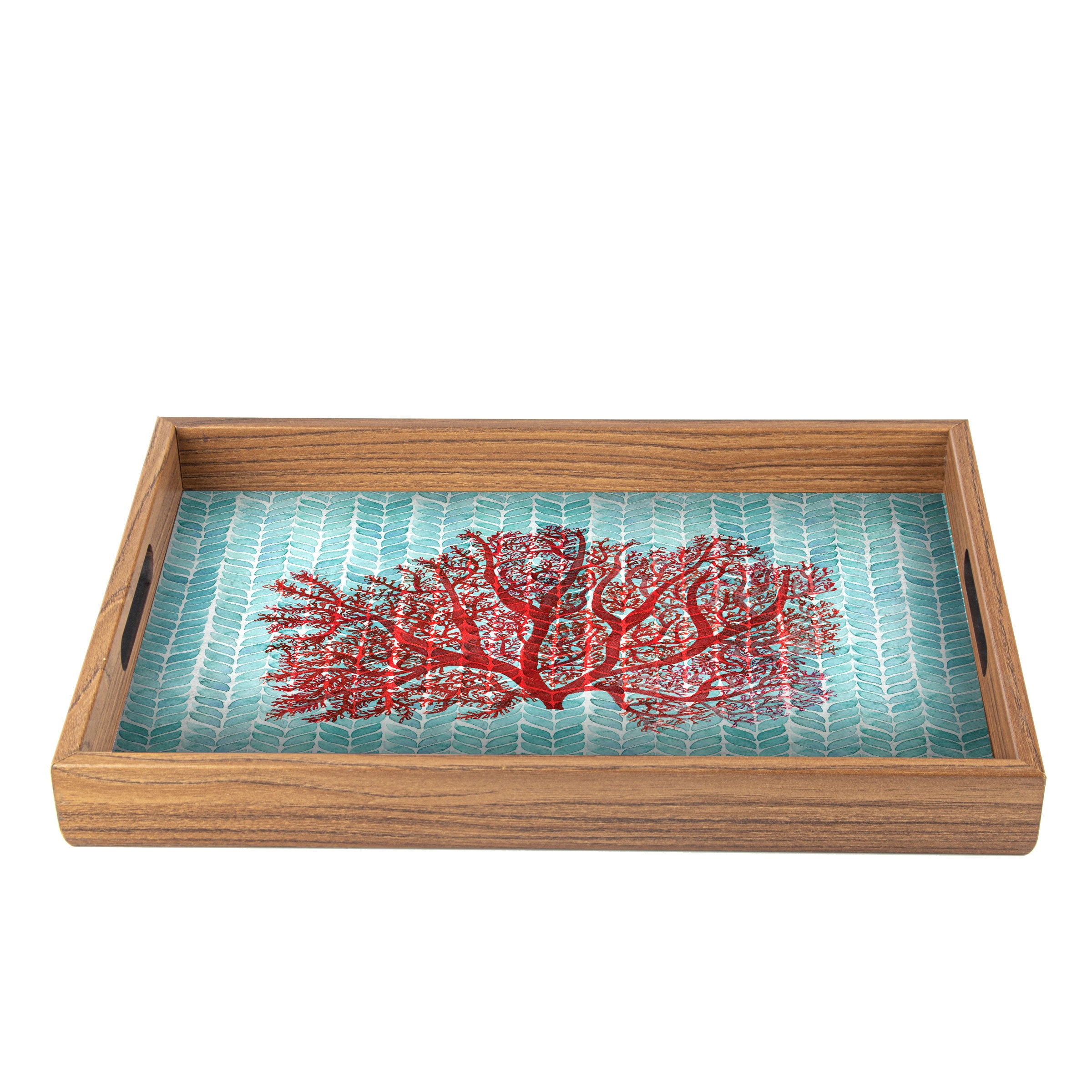 Handcrafted Wooden Tray with Coral Design - Elegant Coastal Home Decor ...