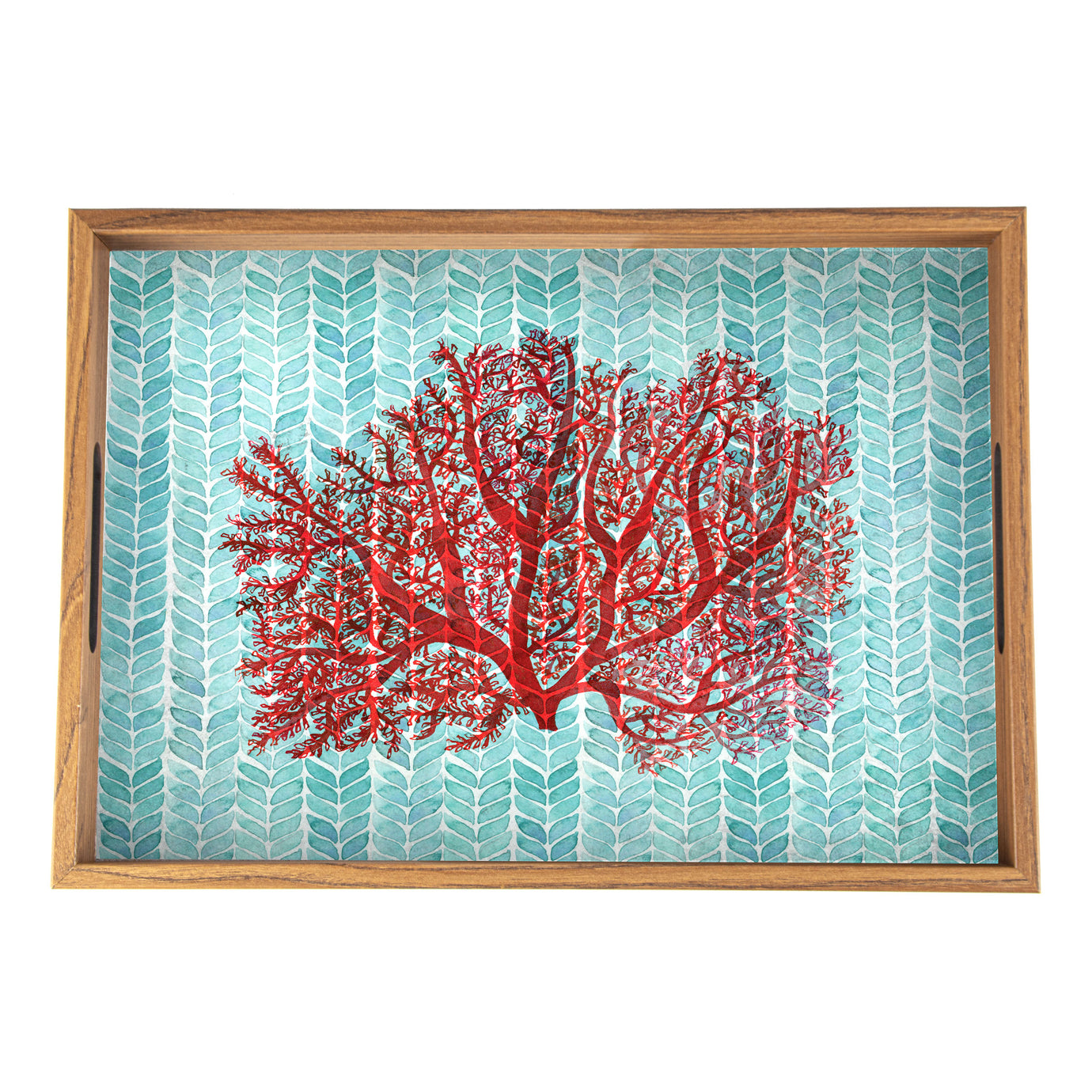 Handcrafted Wooden Tray with Coastal Coral Design | Home Decor ...