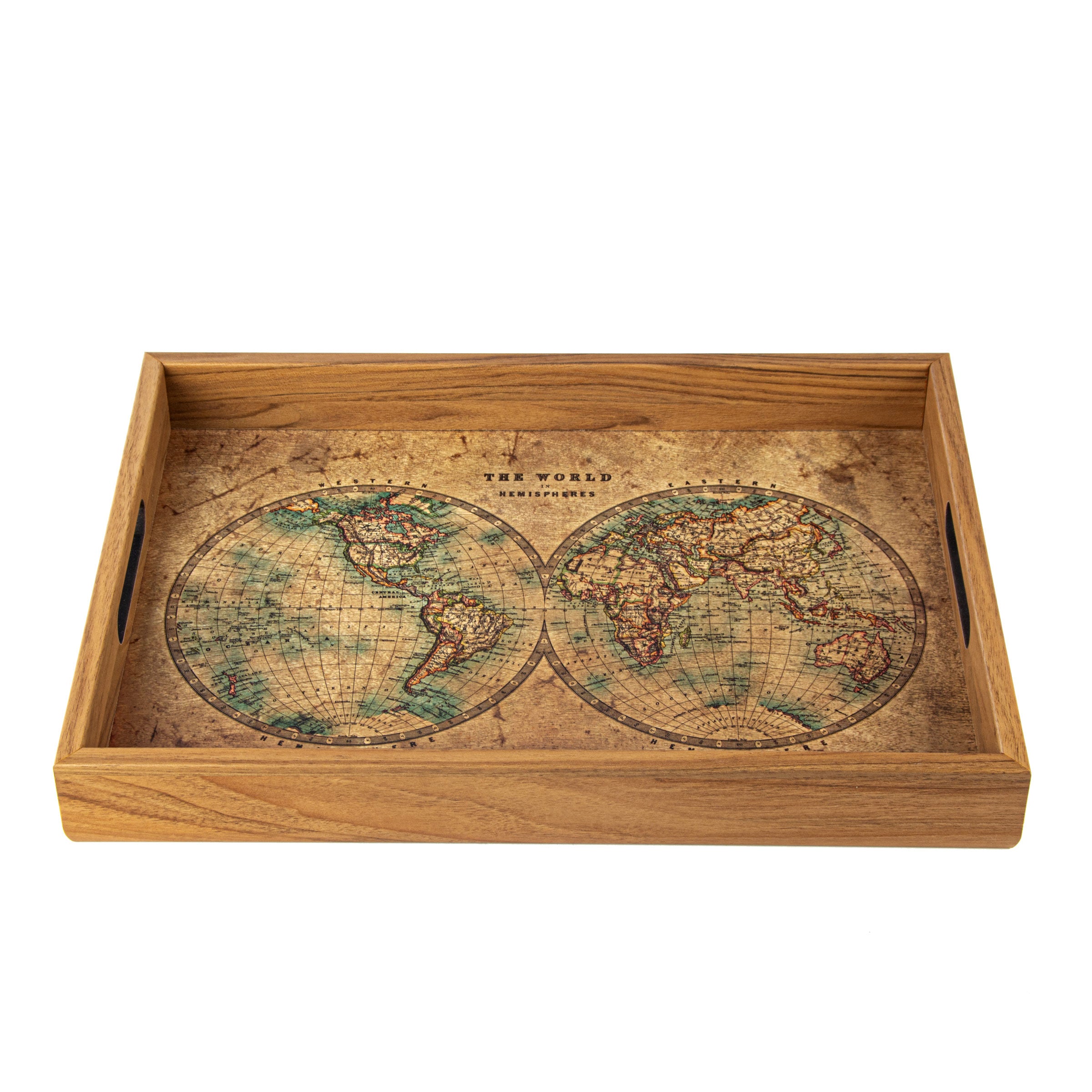 Handcrafted Wooden Tray with Map Design - Vintage Artistic Home Décor ...