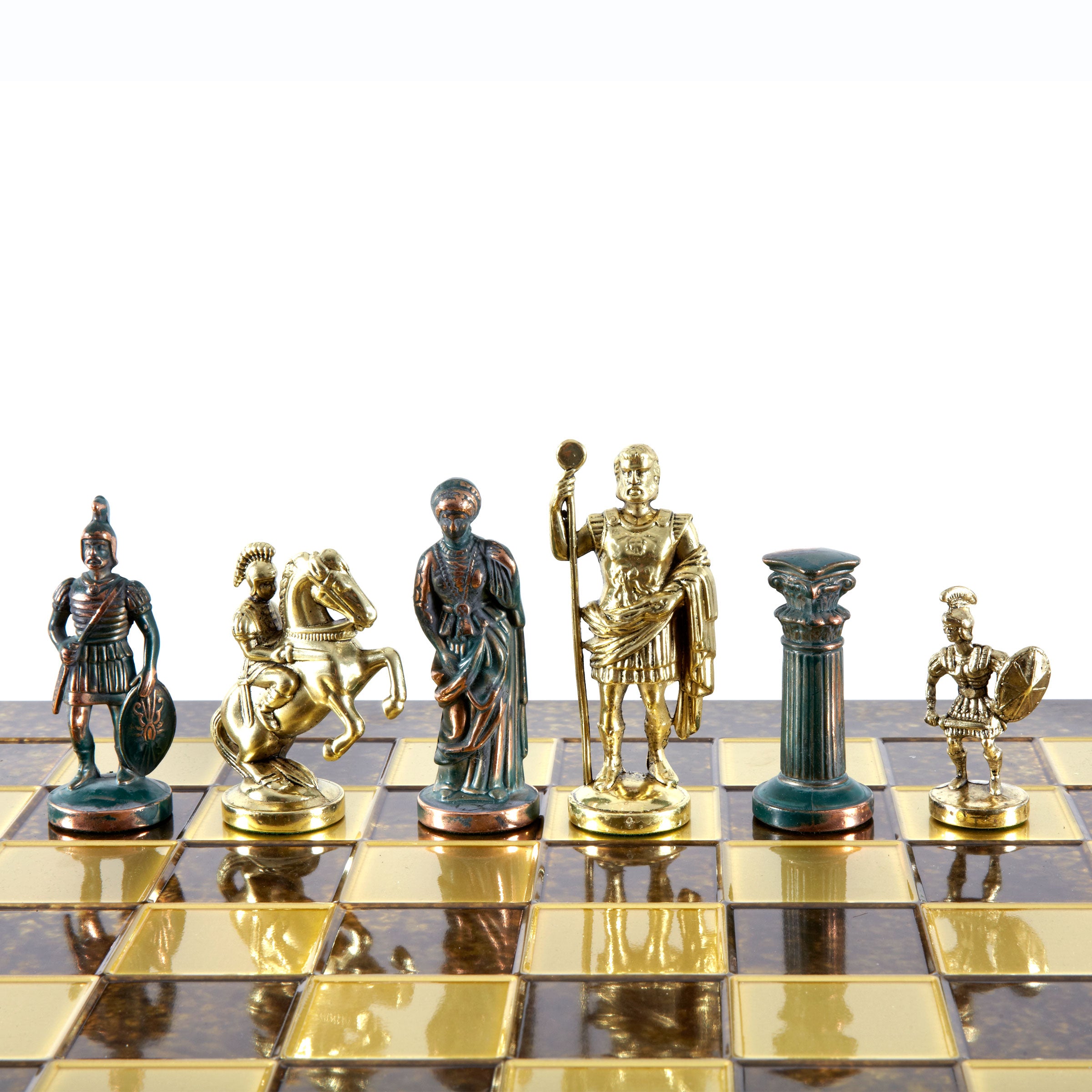 Handcrafted Greek Roman Period Chess Set - Gold & Green Chessmen (Large ...