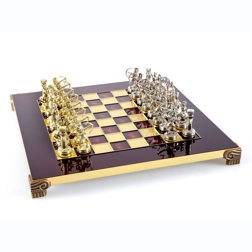 ARCHERS CHESS SET with gold/silver chessmen and bronze chessboard 28 x ...