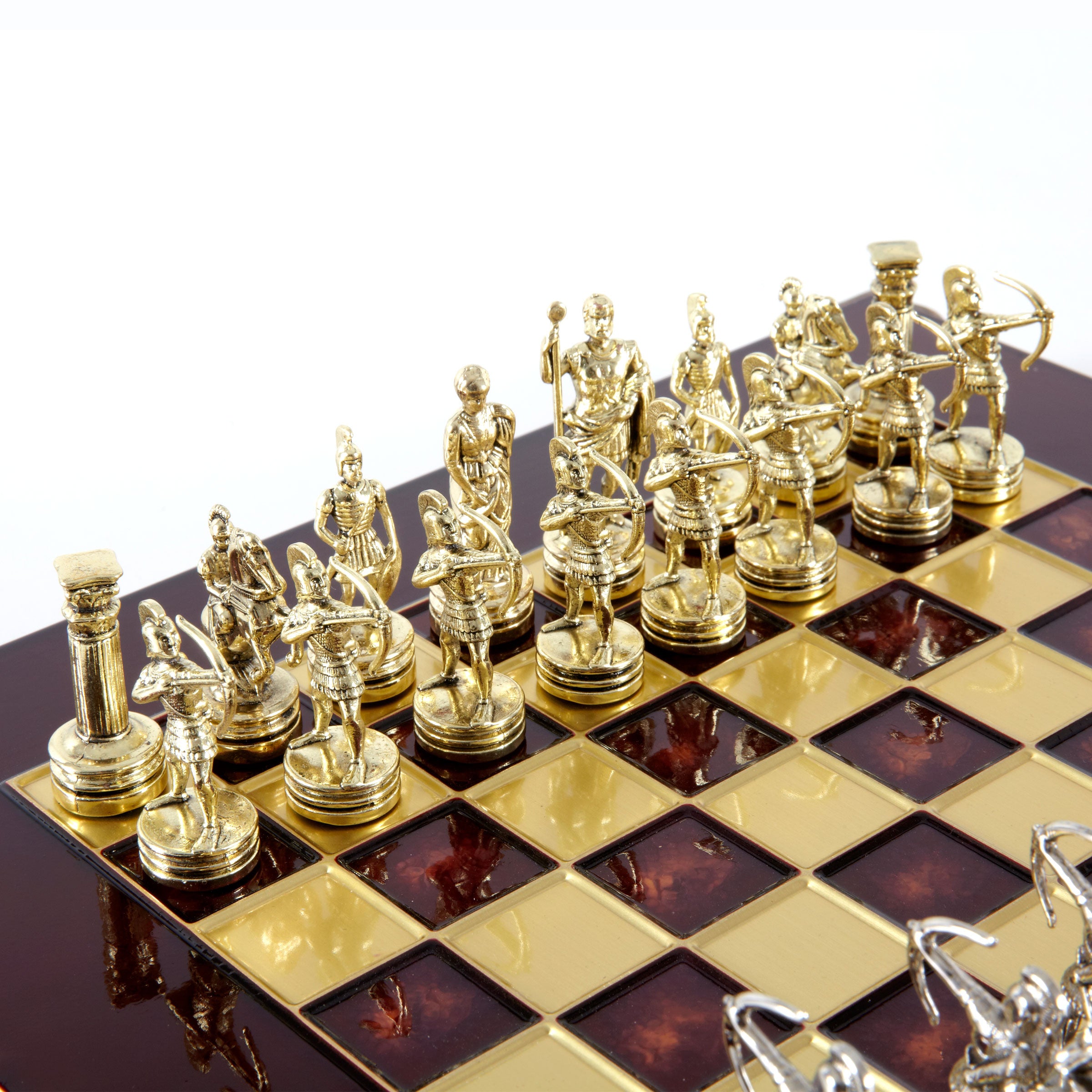 Handcrafted Luxury Archers Chess Set - Gold/Silver Chessmen and Bronze ...
