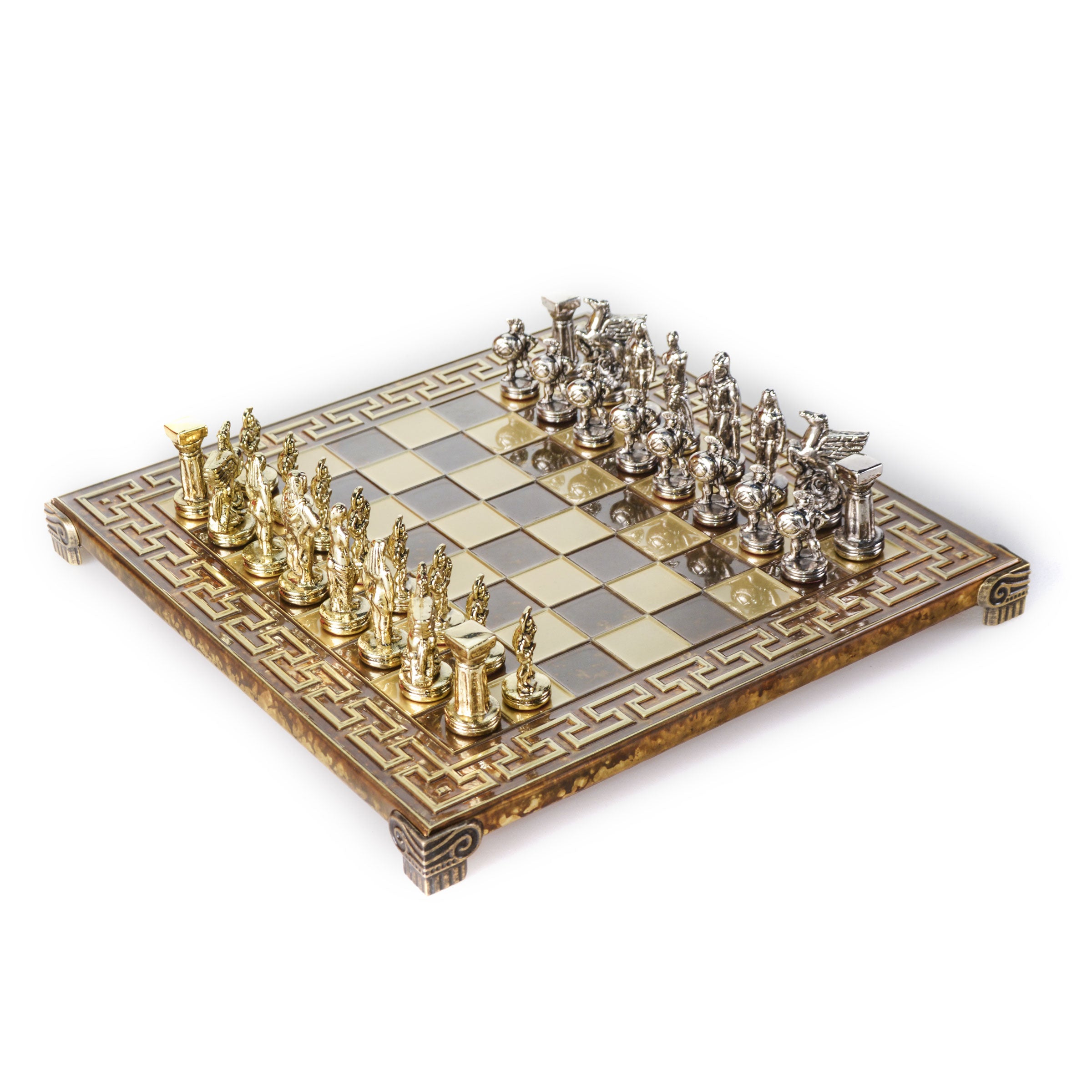 Handcrafted Spartan Warrior Chess Set - Gold/Silver Chessmen and Bronze ...