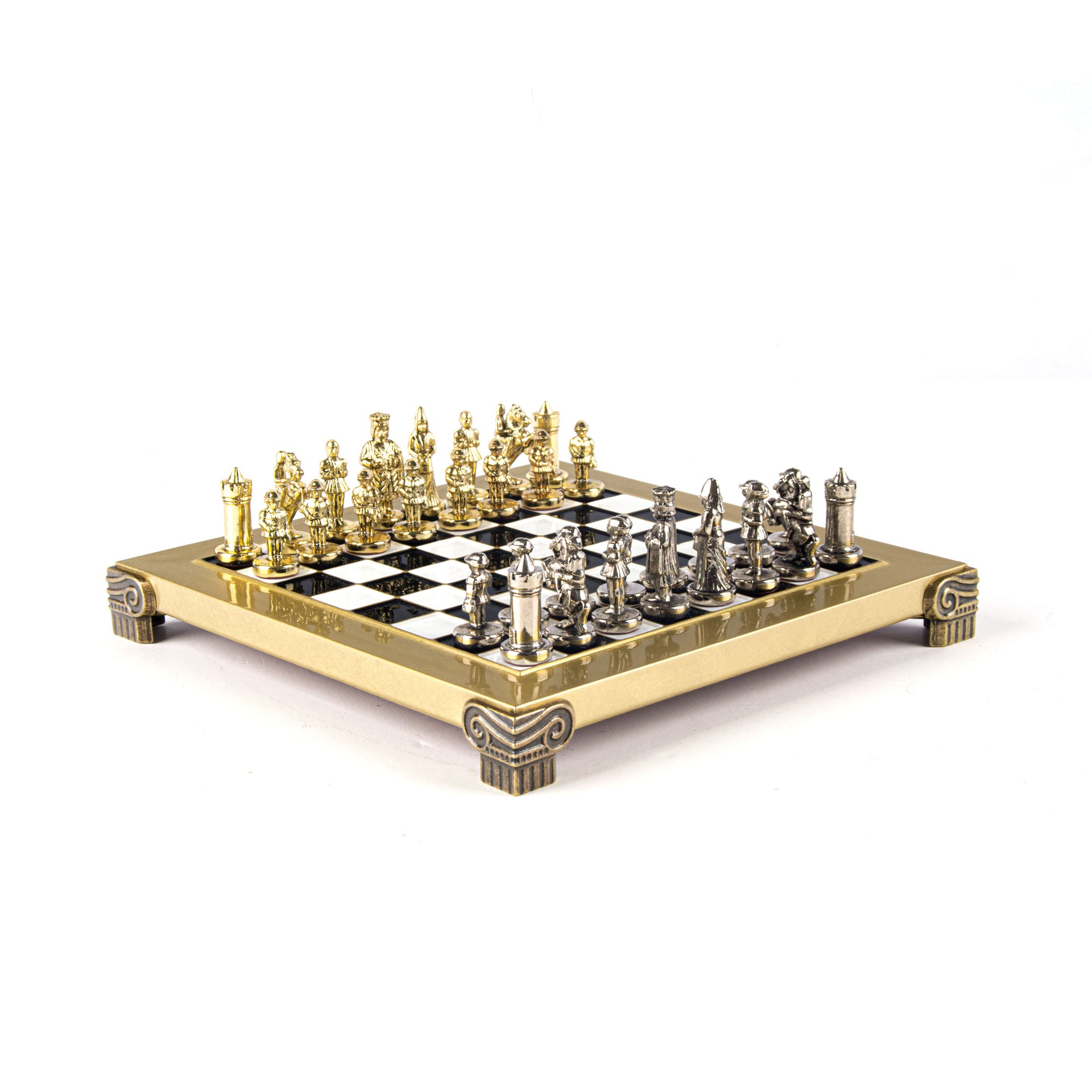 BYZANTINE EMPIRE CHESS SET with gold/silver chessmen and bronze chessb ...