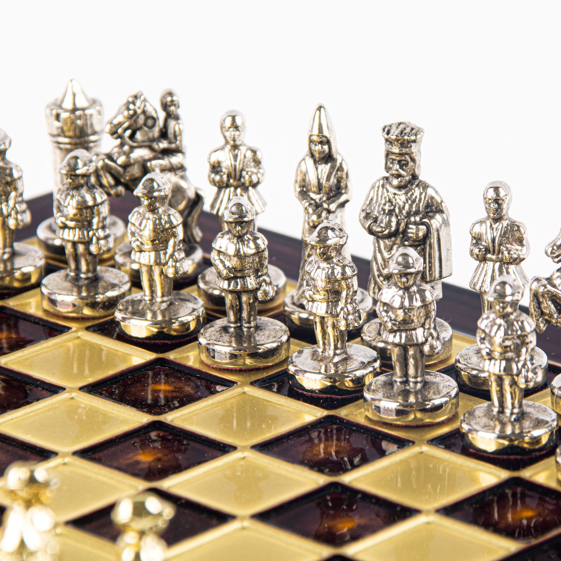 BYZANTINE EMPIRE CHESS SET with gold/silver chessmen and bronze chessb ...