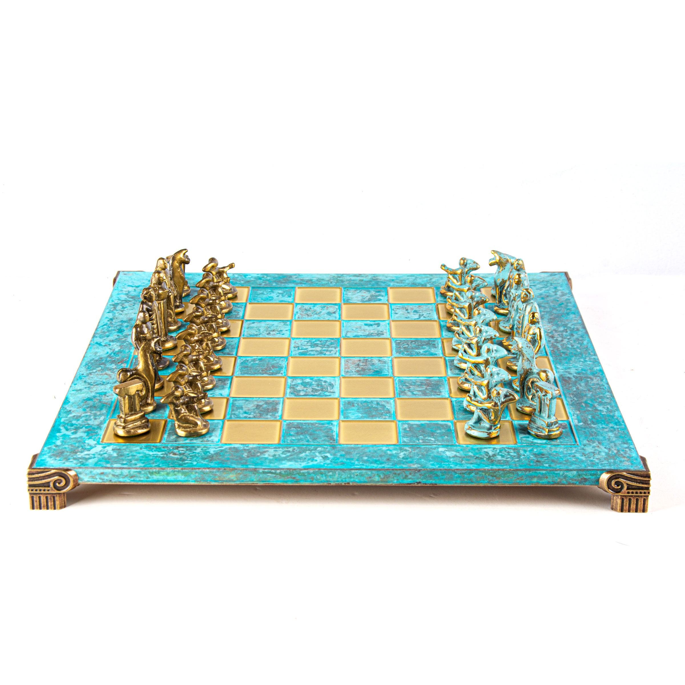Handcrafted Archaic Period Chess Set - Blue & Brown Chessmen with ...