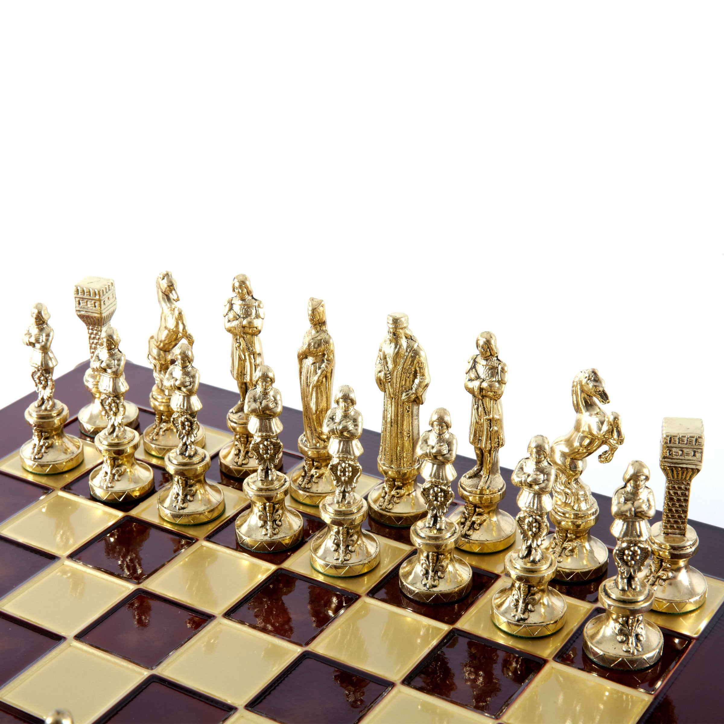 Handcrafted Renaissance Chess Set - Gold & Bronze Chessmen with Bronze ...